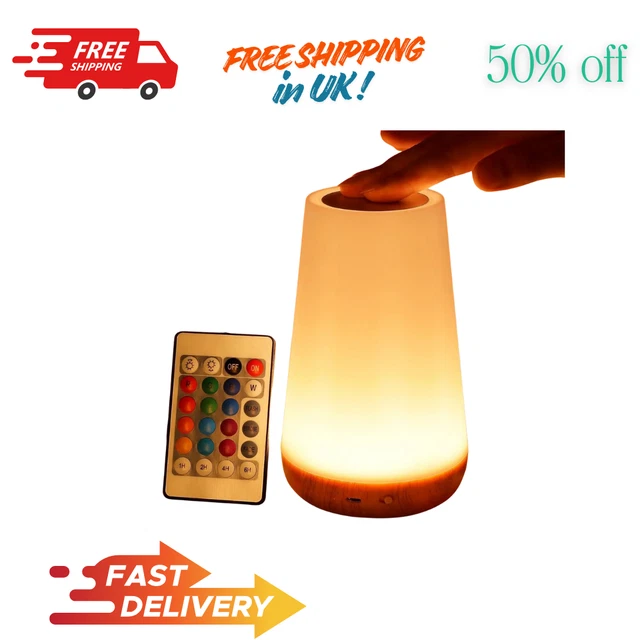 NIGHT LIGHT LED Touch Bedside Table Lamp with Remote Control 13 Colors ...