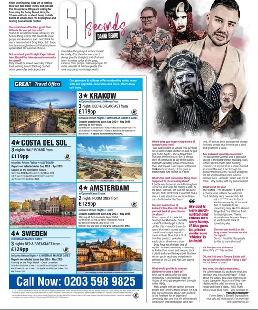DANNY BEARD DRAG Race UK Interview Straight Expect Tour Newspap Article ...