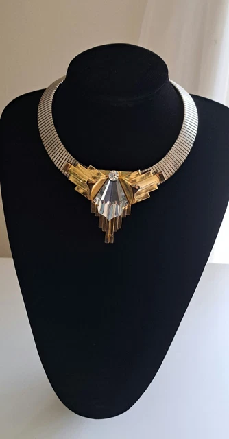 ERMANI BULATTI VINTAGE Deco Geometric Metal &Crystal Choker Necklace ...