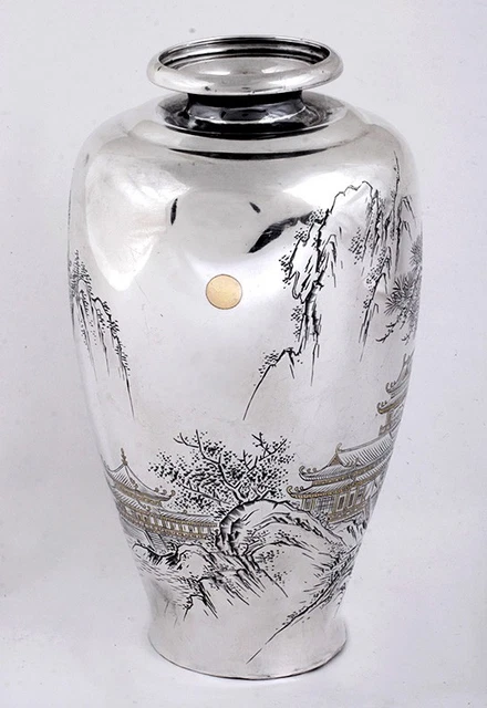 JAPANESE MEIJI JUNGIN Pure Silver Vase 14.5 Ounces Signed £1,072.07 ...