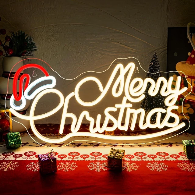 MERRY CHRISTMAS HAT Neon Light Sign, Christmas Hat Neon Sign for Wall ...