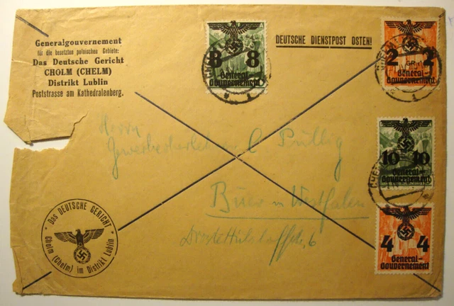 PRINT EDITION ON court envelope, CHELM LUBELSKI 1 IV 40 to Buer £1.11 ...