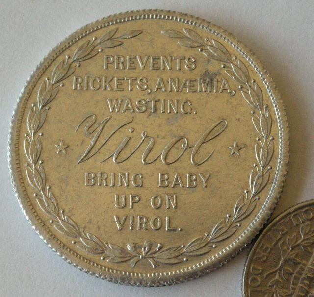 CALENDAR MEDAL ADVERTISING Token VIROL Malt Extract 1905.Bring Baby up ...
