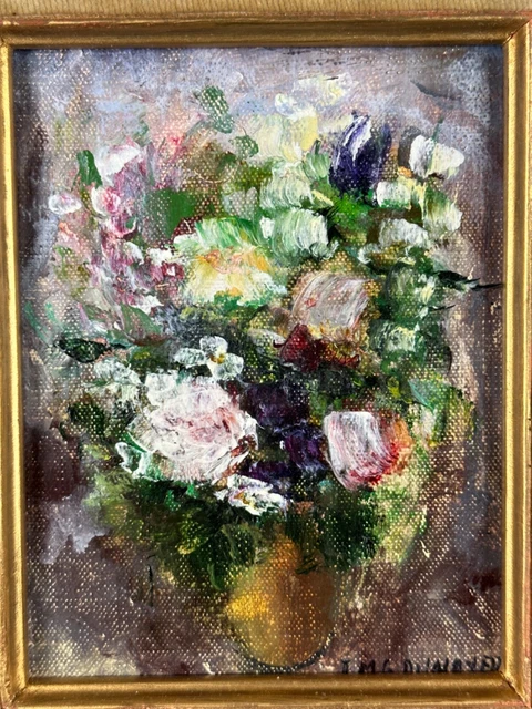 BEAU TABLEAU ANCIEN nature morte bouquet de fleurs impressionniste J. Dunoyer EUR 199,00 ...