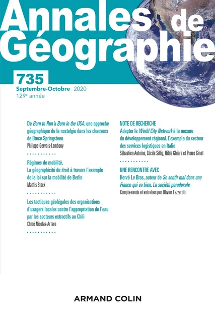 ANNALES DE GÉOGRAPHIE N° 735 2020 ARMAND COLIN Revue Géosciences EUR 6 ...