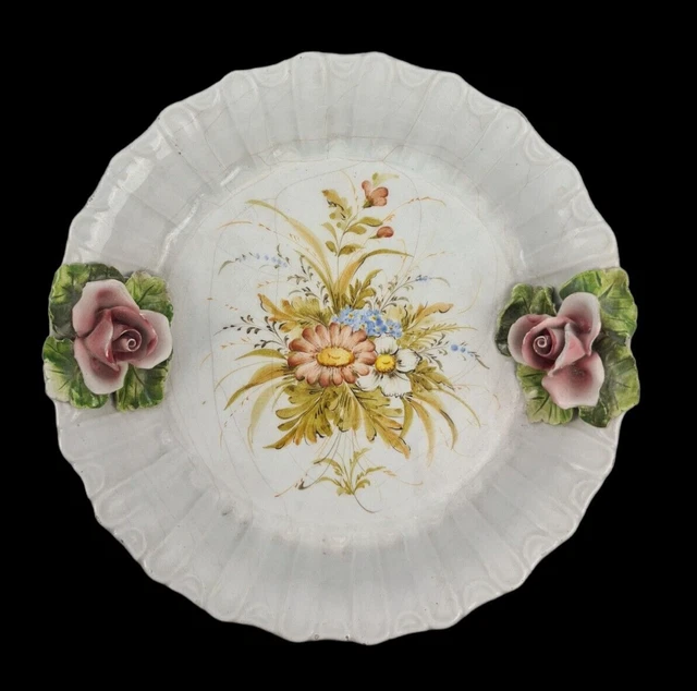 ANTICO PIATTO COLLEZIONE CERAMICA MAIOLICA decoro FIORI manifattura ...