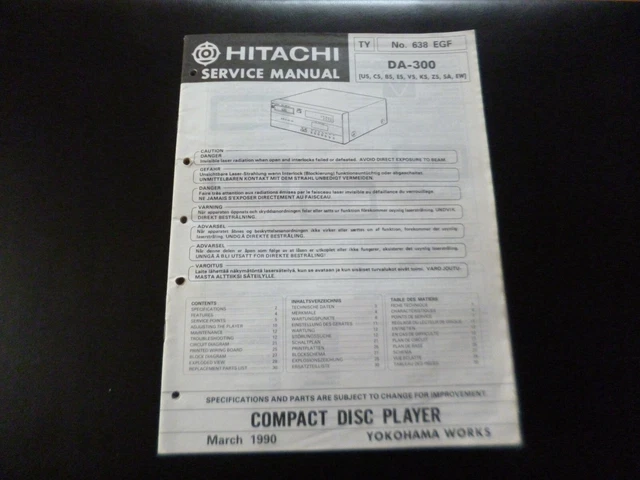 ORIGINAL SERVICE MANUAL Schaltplan Hitachi DA-04 05 EUR 11,90 - PicClick DE