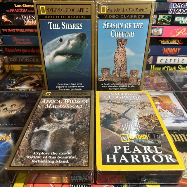 NATIONAL GEOGRAPHIC 4 VHS Lot Sharks Cheetahs Madagascar Pearl Harbor 3 ...