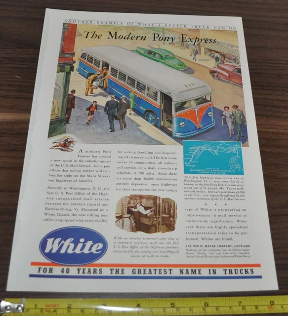 1941 WHITE COACH Bus Ad Magazine U.S. Mail Highway Post Office $9.99 ...