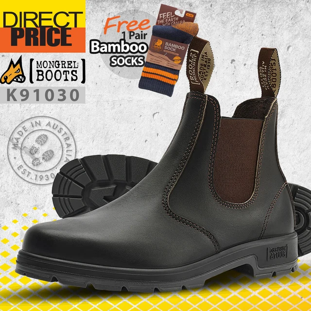 MONGREL K9 WORK Chelsea Boots Mens Elastic Sided Brown Casual Non ...