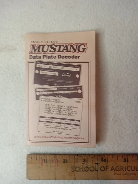 FORD MUSTANG DATA Plate Decoder Pocket Booklet 1964 1/2 Thru 1973 58 ...