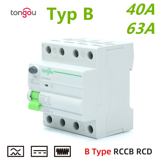 DISJONCTEUR DIFFÉRENTIEL FI RCD type B 40A 63A Wallbox voiture ...