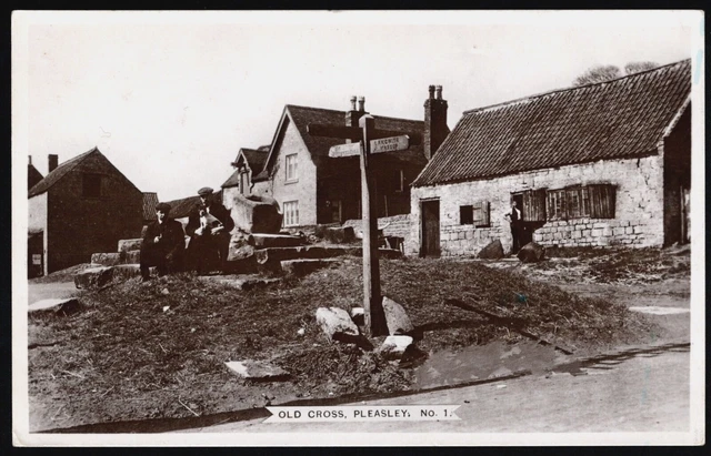 RARE R.P. POSTCARD Man By Work Shed-Men Sat By The Old Cross-Pleasley ...