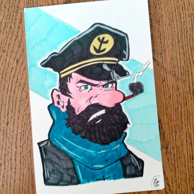 CAPITAINE HADDOCK A5 Sketch Commission Comics Dessin Original Art ...