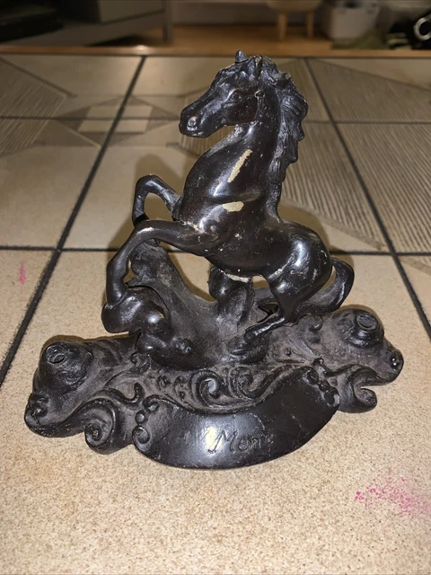 VINTAGE PAINTED BRASS Rococo Horse Stallion Figurine Clock Topper ...