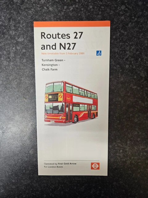 LONDON TRANSPORT TIMETABLE Bus Leaflet First Gold Arrow 2001 AZX1.35 £3 ...