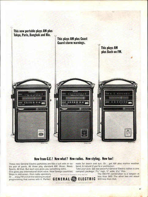 1964 GENERAL ELECTRIC Transistor Radios Vintage Print Ad AM FM Dial ...