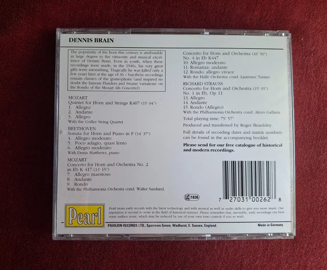 MOZART: HORN QUINTET + Beethoven, Strauss. Cd. Dennis Brain, Griller ...