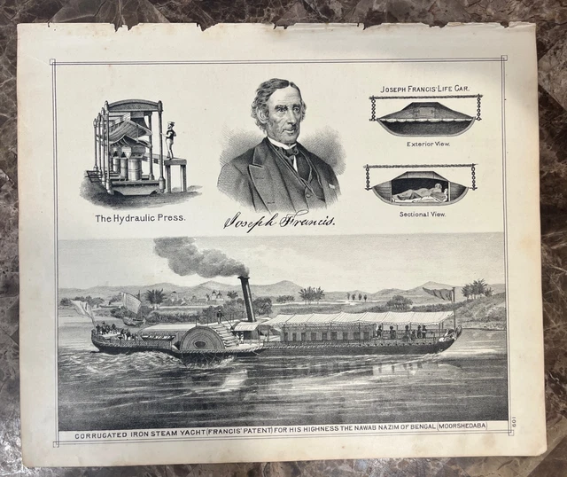 ORIGINAL 1878 INVENTOR Joseph Francis Iron Steam Yacht & Life Car ...