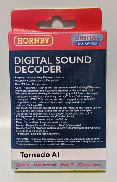 HORNBY TORNADO A1 Class 8 Pin TTS Sound Decoder (R8108) - New Unopened ...