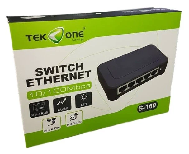 TEKONE S-160 COMMUTATEUR 5 Ports RJ45 LAN Ethernet Câble Réseau 10/100 ...
