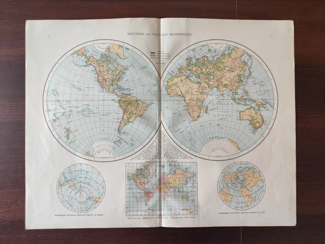 ANTIQUE ORIGINAL MAP-THE Times Atlas-W &E Hemispheres-Thematic/General ...