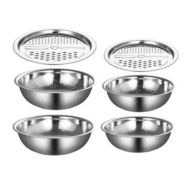 3-PIECE STAINLESS STEEL Basin With Grater Vegetable Cutter Kitchen ...