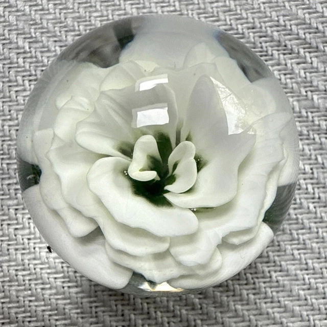 STUDIO ART GLASS White Flower Marble Orb Signed BM Artist 1” £106.87 ...