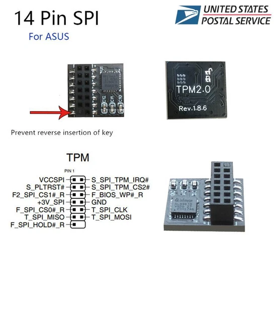 TPM 2.0 SECURITY Module Trusted Platform Module For ASUS 14 Pin SPI ...