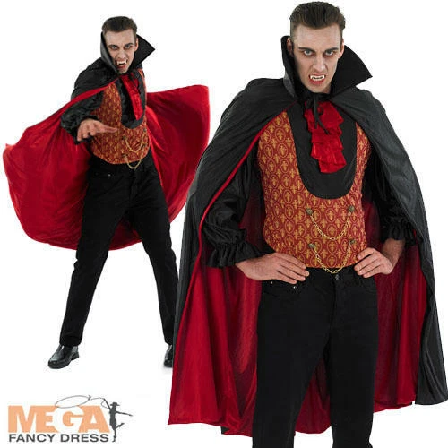 COUNT DRACULA MENS Fancy Dress Halloween Vampire Adults Costume Outfit ...