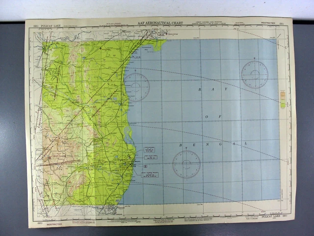 US ARMY AIR Force Mappa Pilota Aeronautico Ww2 1944 Pulicat Lago India ...