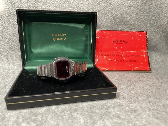 VINTAGE ROTARY LED DIGITAL WATCH WITH ORIGINAL BOX AND MANUAL WORKING ...