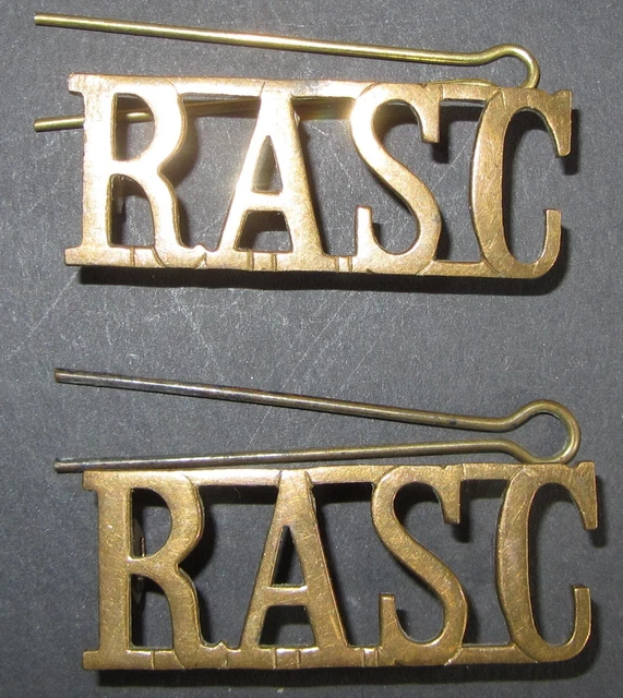 ORIGINAL PAIR WW2 ROYAL ARMY SERVICE CORPS (RASC) Brass Shoulder Title ...