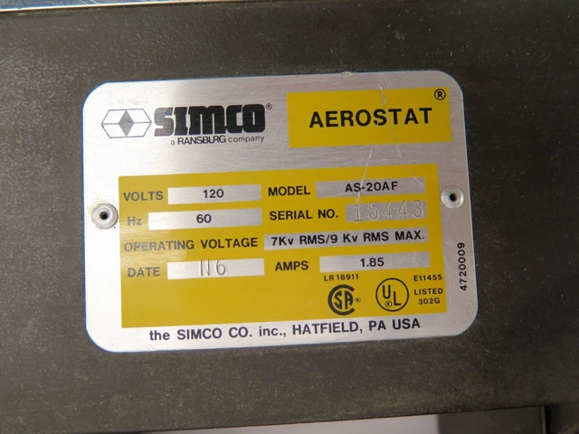 SIMCO AEROSTAT AS-20AF 120Vac 60Hz Static Neutralizing Blower $1,049.13 ...