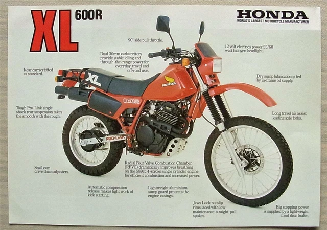 HONDA XL600R-D MOTORCYCLE Sales Specification Leaflet 1984 #PB 84 011A ...