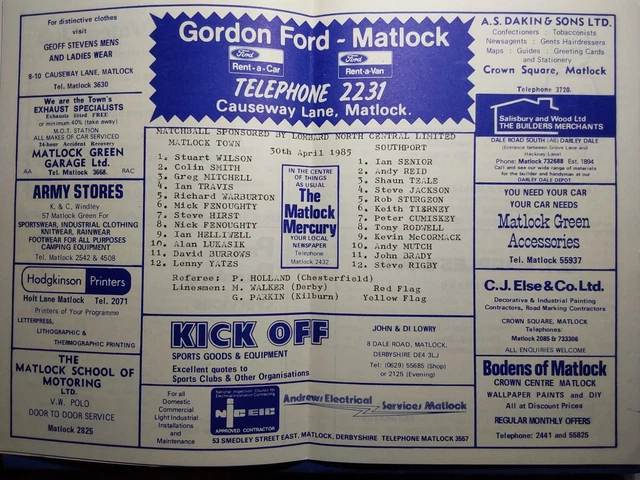 MATLOCK TOWN V Southport 30th April 1985 Vgc £1.17 - PicClick UK