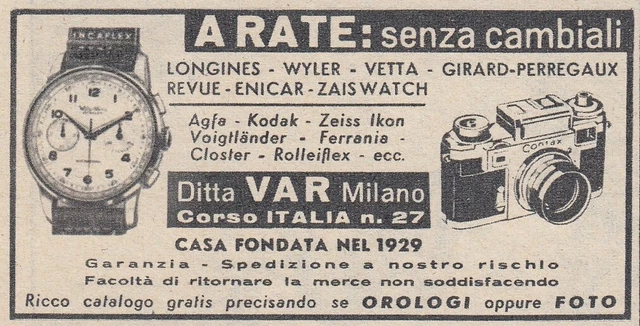 V5315 MONTRES - Caméscope - Ditta Var Milano - 1958 Publicité Période ...