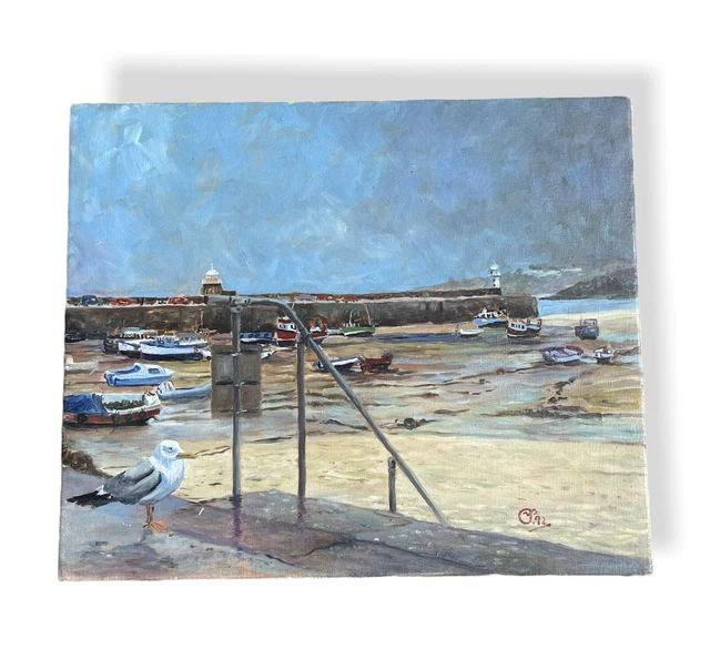 HARBOUR SCENE ORIGINAL Oil Painting On Canvas Seaside Cornish Scene £ ...