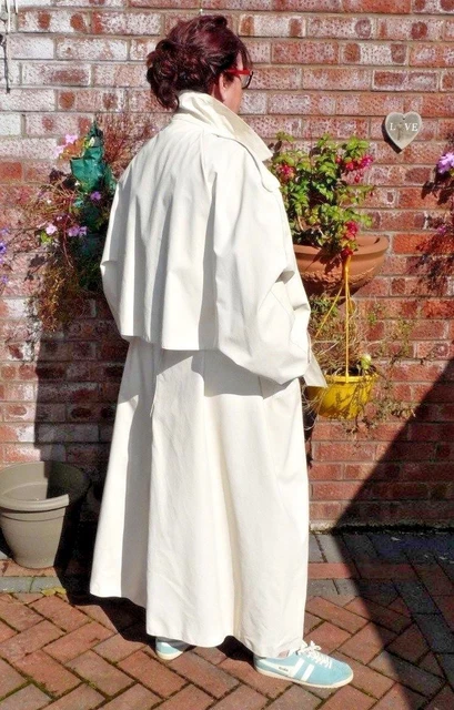 RARE SBR WHITE shiny rubber mackintosh raincoat silky lined full length ...
