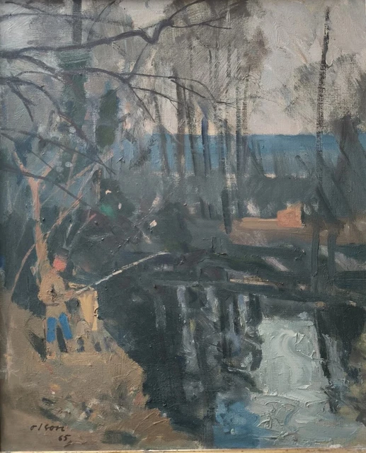 JOLI TABLEAU ANCIEN Pecheur De Truite! Signé Et Daté 65 ! Ove Olson ...