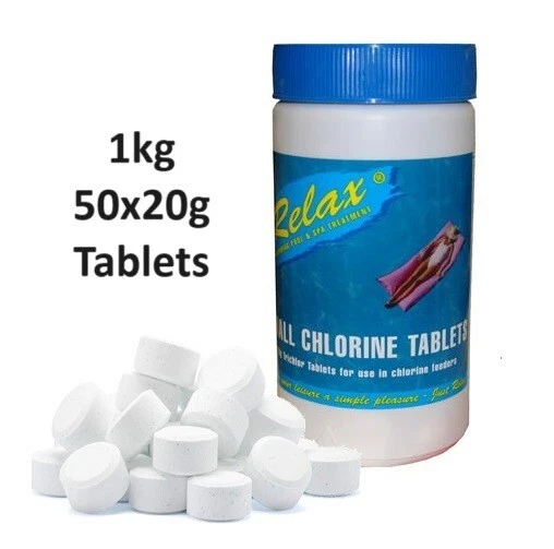 1KG RELAX 20G Chlorine Tablets - Chlorine chemicals pools hot tubs £10. ...