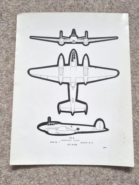 LARGE WW2 AIRCRAFT RECOGNITION PHOTO DIAGRAM PE.3 FIGHTER OCT 1945 ...