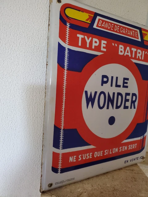PLAQUE PUBLICITAIRE TÔLE émaillée, pile Wonder,rectangulaire ...