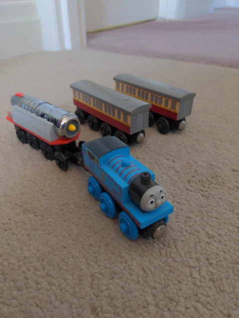 THOMAS WOODEN RAILWAY Jet Engine (Not Working) and Express coaches £57. ...