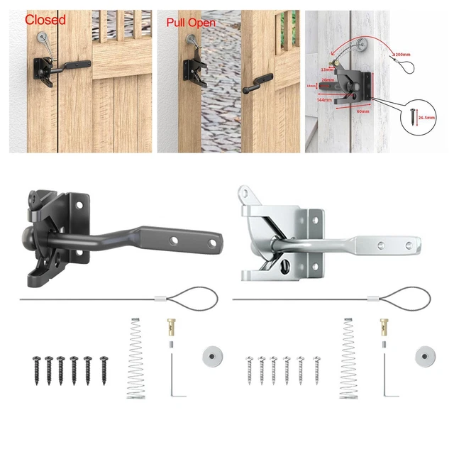 FENCE GATE LATCH Self Locking Cable Pull Adjustable for Outdoor Wooden ...