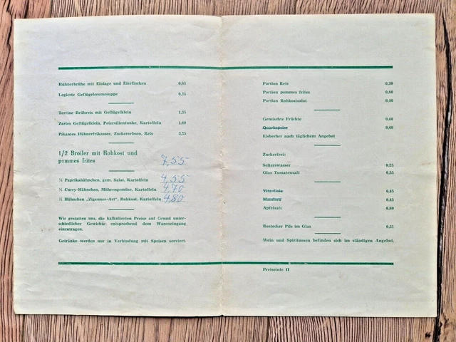 DDR SPEISEKARTE HOG Broiler-Bar Lukull Warnemünde Am Strom 1971 Speisen ...