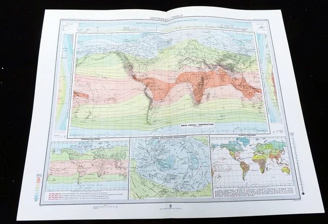 ANTIQUE WEATHER MAP of the World Climate Temperature Meteorology ...