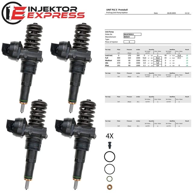 4X BOSCH PUMPE Düse Einheit PDE 0414720313 038130073BN VAG 1,9TDi BLS ...