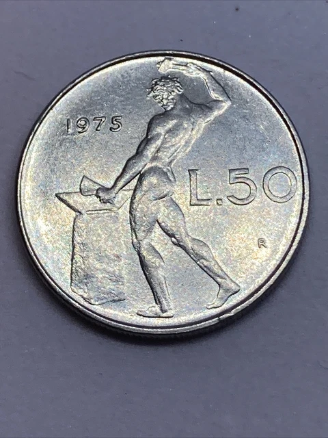 1975 REPVBBLICA ITALIANA coin L.50 Italy Italian 50 Lire £1.00 ...