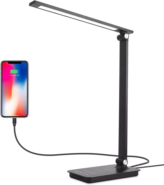 LED TABLE LAMP Eye-caring Desk Light with USB Charging 5 Modes Touch ...